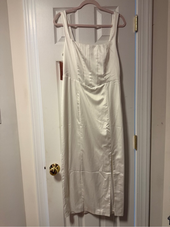 BHLDN | Dresses | Bhldn White Satin Squareneck Midi Dress | Poshmark